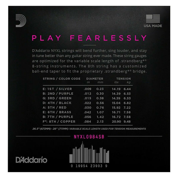 D'Addario NYXL0984SB Strandberg 8-String Set Super Light | The Music Zoo