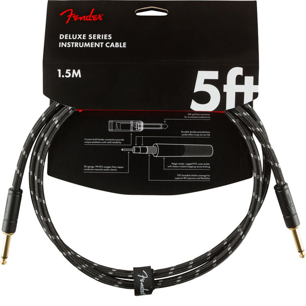 Fender Deluxe Series 5 Feet Cable Black Tweed Straight Ends | The Music Zoo