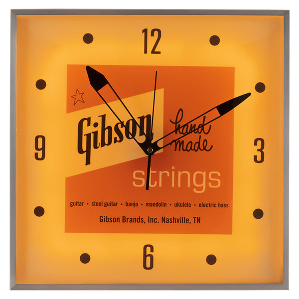 Gibson Vintage Lighted Wall Clock Handmade Strings Graphic | The Music Zoo